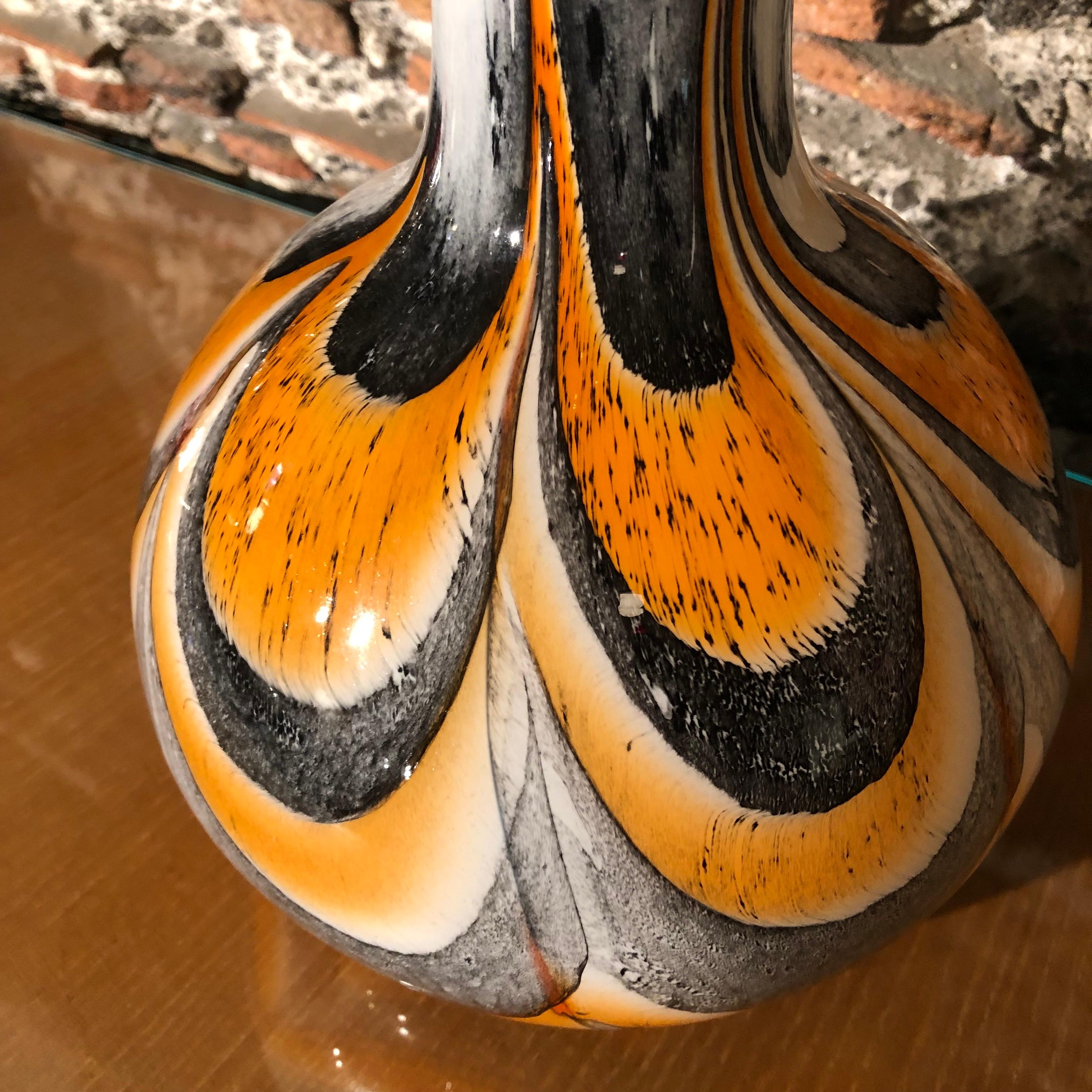 Carlo Moretti for Opaline Florence Orange and Grey Murano Glass Vase ...