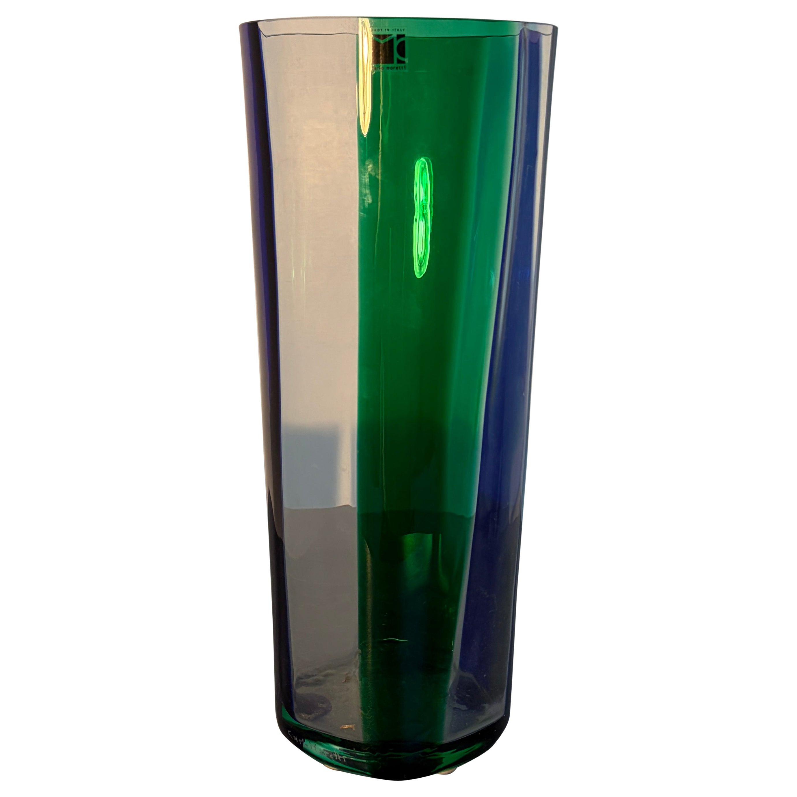 Carlo Moretti Murano Green and Blue Art Glass Vase with Label For Sale ...