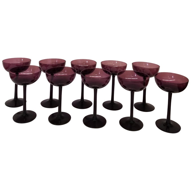 Carlo Moretti Set of 10 Amethyst Glass Champagne Coupes at 1stDibs