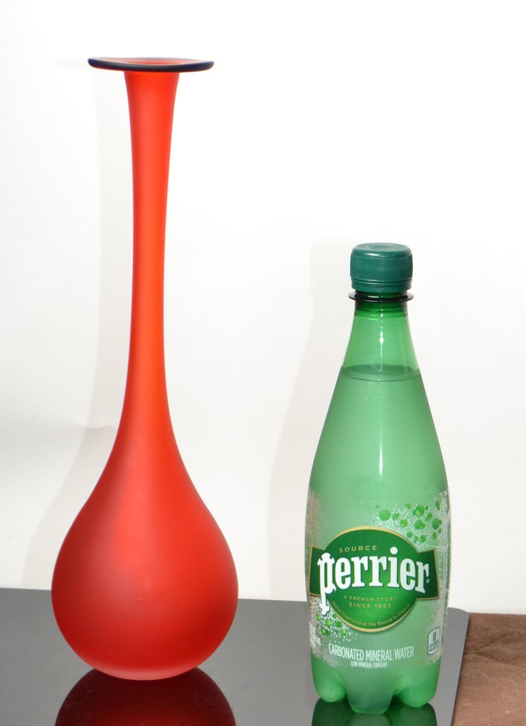 Carlo Moretti Style Translucent Red and Blue Satin Glass Bud Vases ...