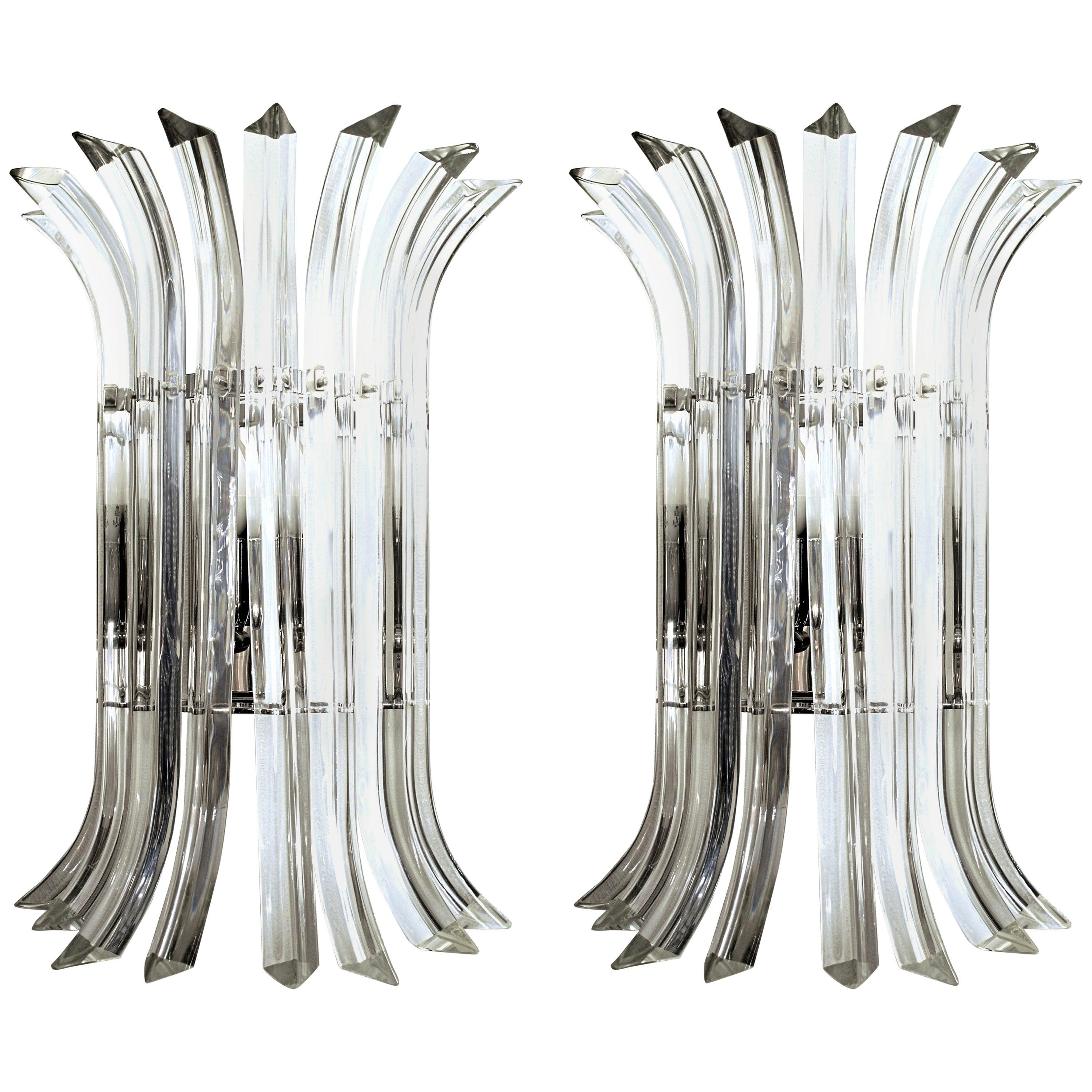 Carlo Nason Certified, Pair of Midcentury Curvati Chandeliers Clear ...