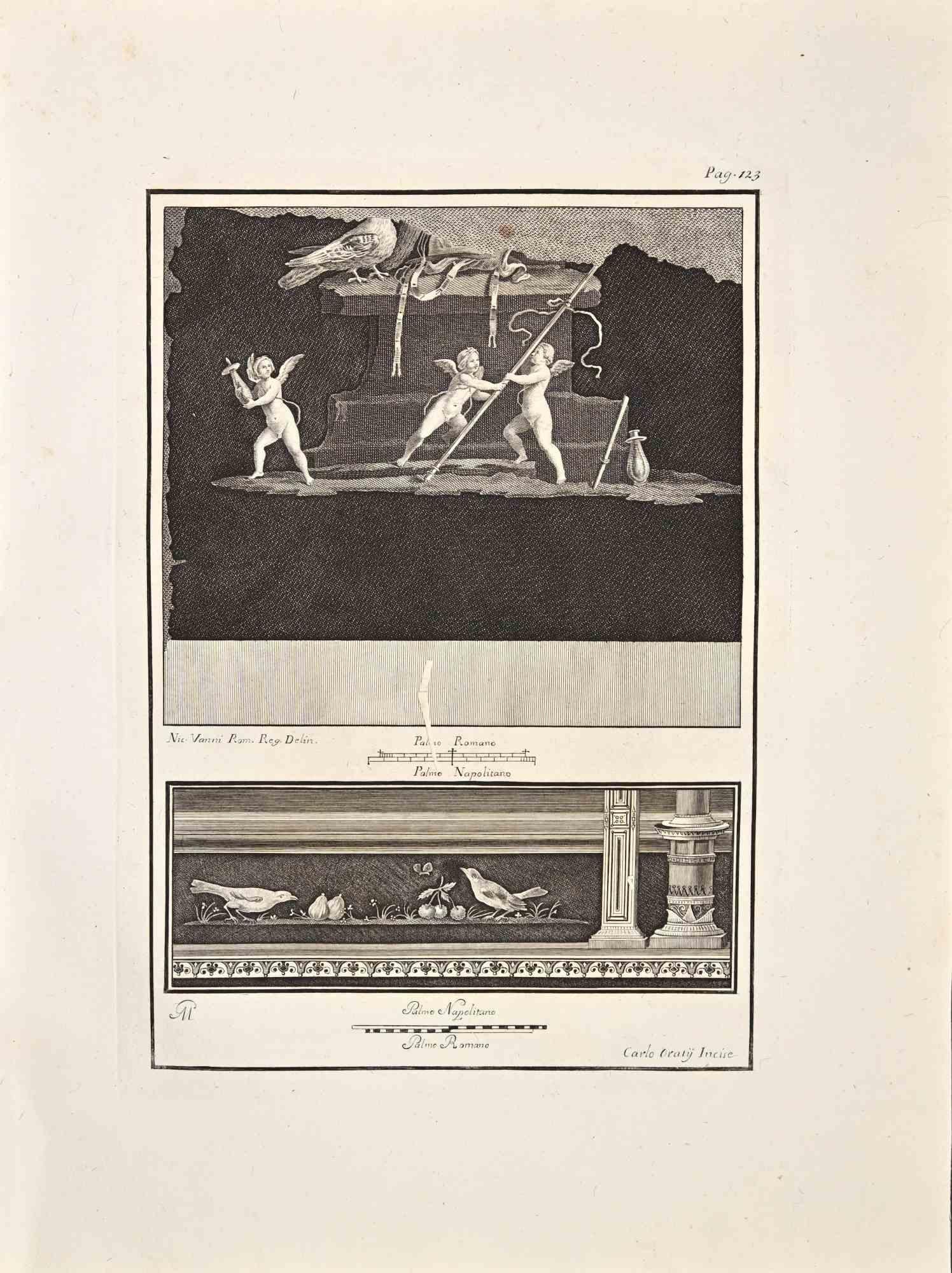 Carlo Ortij - Ancient Roman Fresco Herculaneum - Etching by Carlo Ortij ...