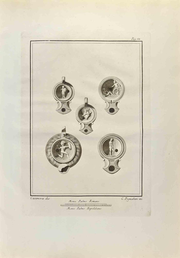 Carlo Pignatari - Oil Lamps With Hermes God - Etching by Carlo ...