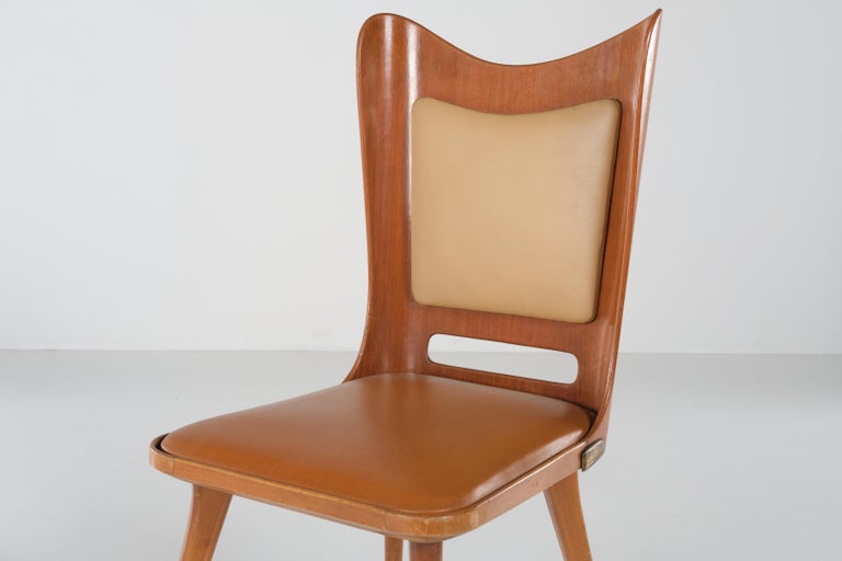 Carlo Ratti Set of 6 Chairs Wood Plywood and Faux Leather, Italian ...