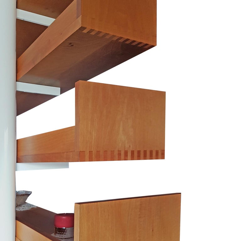 Carlo Scarpa Italian Bernini Natural Walnut Bookcase with White Metal ...
