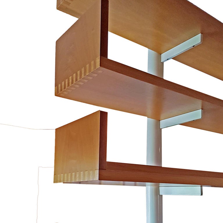 Carlo Scarpa Italian Bernini Natural Walnut Bookcase with White Metal ...