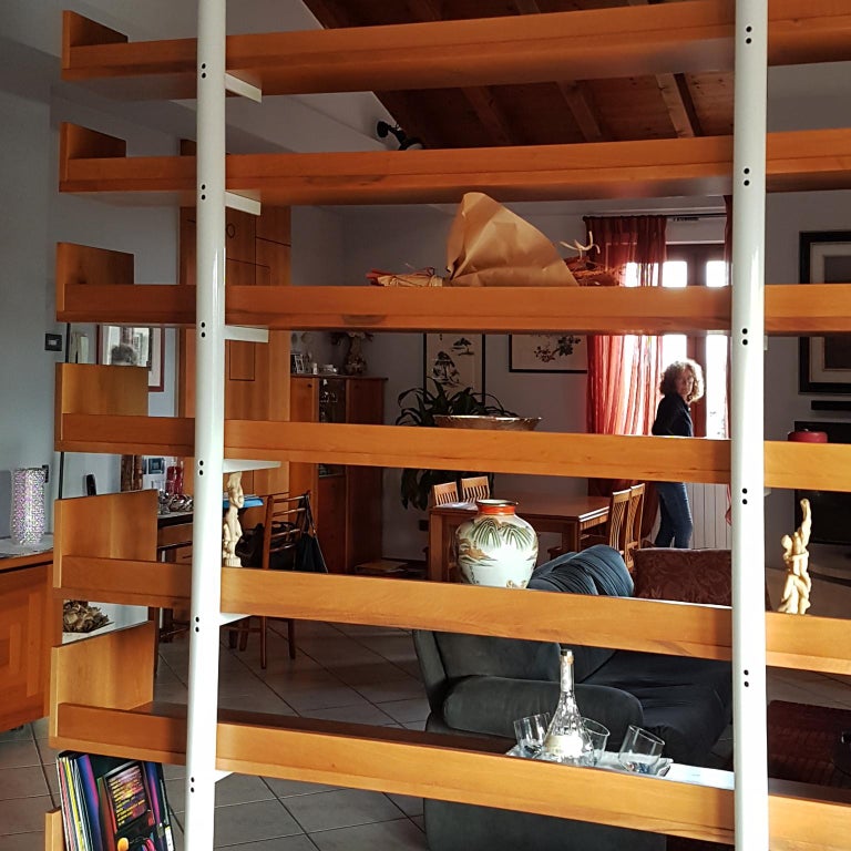 Carlo Scarpa Italian Bernini Natural Walnut Bookcase with White Metal ...