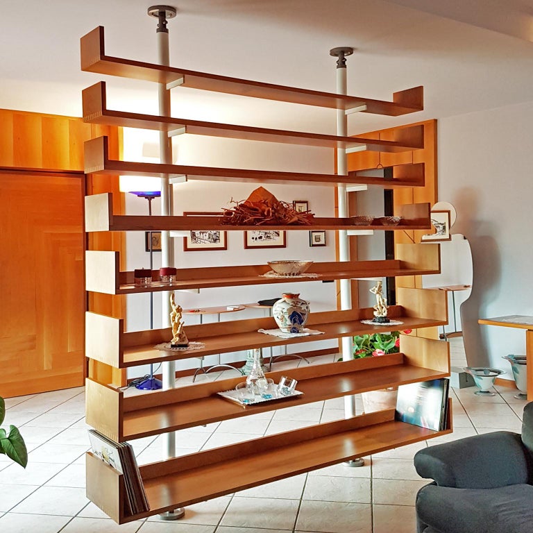 Carlo Scarpa Italian Bernini Natural Walnut Bookcase with White Metal ...