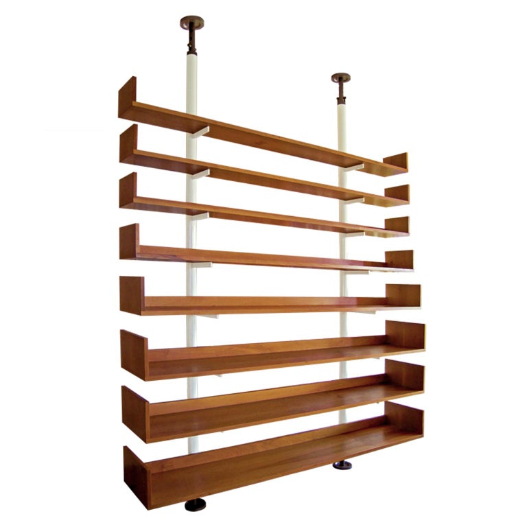 Carlo Scarpa Italian Bernini Natural Walnut Bookcase with White Metal ...