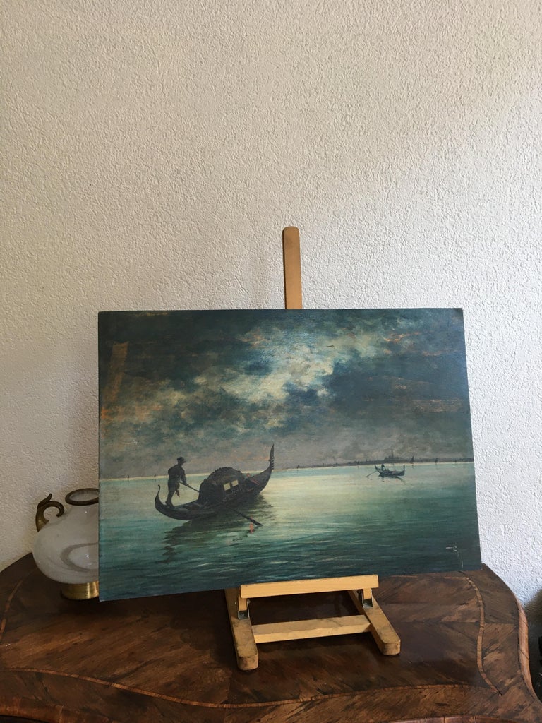 Carlo Vason - Gondolas on the lagoon and view of Venice For Sale at 1stDibs