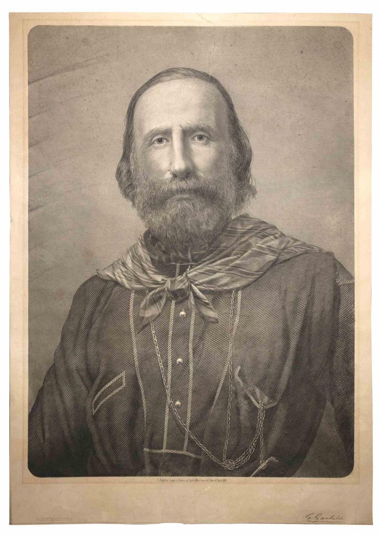 Carlo Zoppellari - Portrait of Garibaldi - Original Etching by Carlo ...