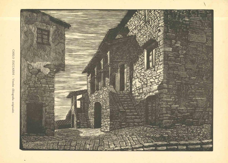 Carlo Zuccarini - Viterbo - Original Woodcut by Carlo Zuccarini - Early ...