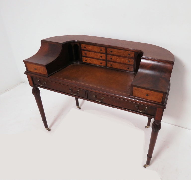 Carlton House Style Mahogany and Burl Leather Top Writing Desk at 1stDibs
