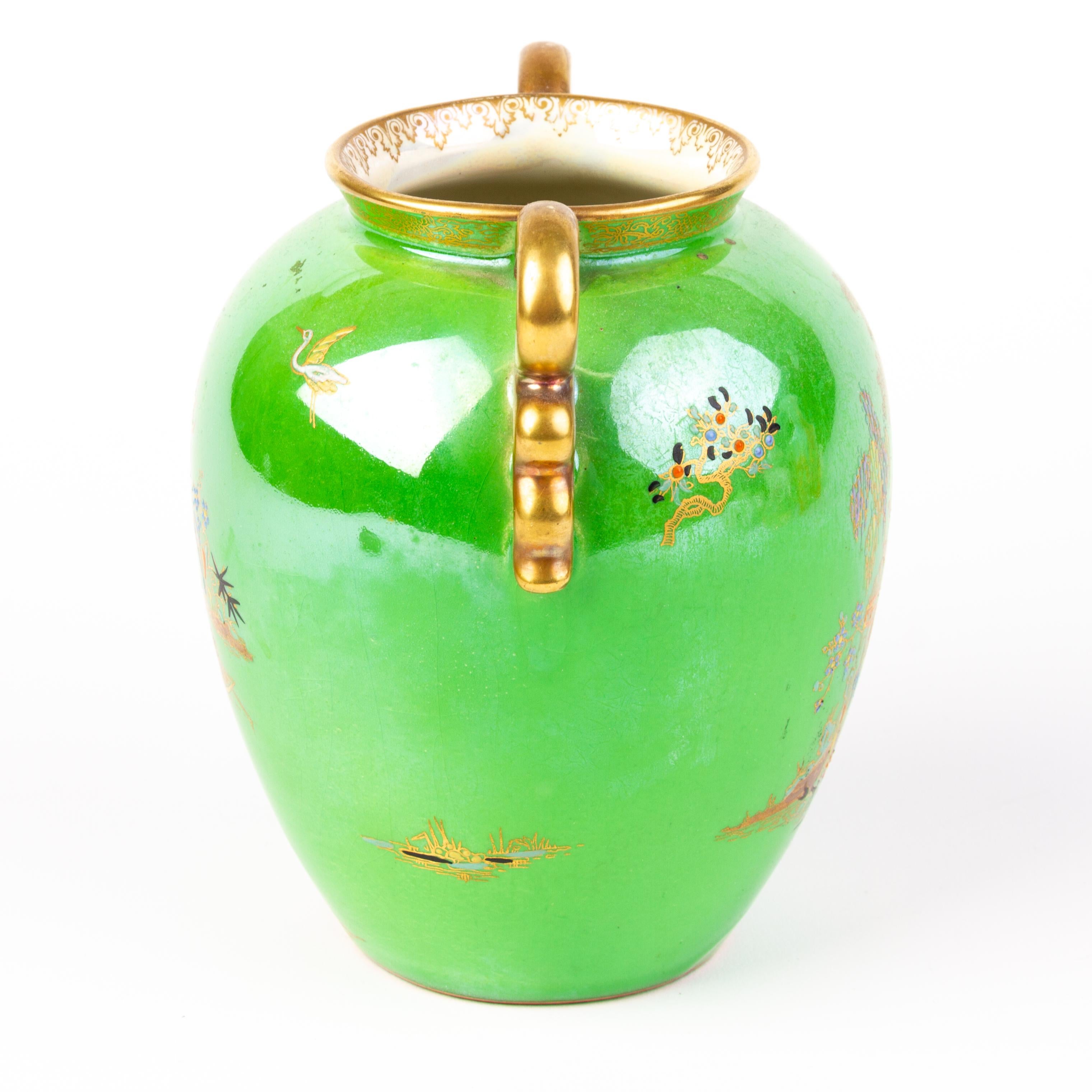 Carlton Ware Green Lustre Chinese Pagoda Vase Art Deco For Sale at 1stDibs