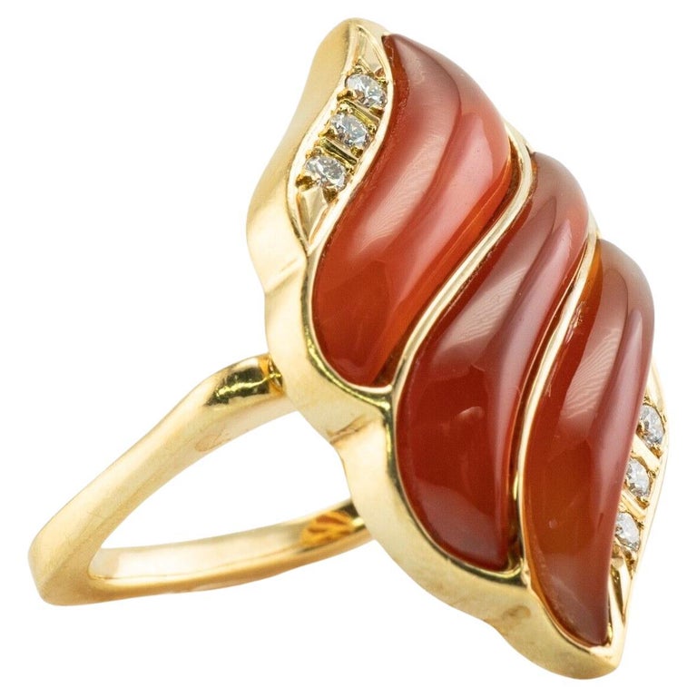 Carnelian Diamond Ring 18K Gold Square Band Agni Fire Flame For Sale at ...