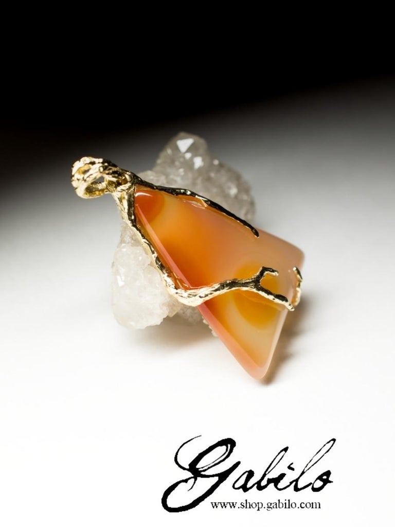 Carnelian Gold Necklace Honey Orange Triangle Cabochon Magic Forest ...