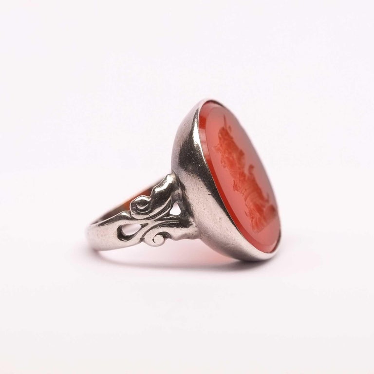 Carnelian Intaglio Silver Ring Bull For Sale at 1stDibs