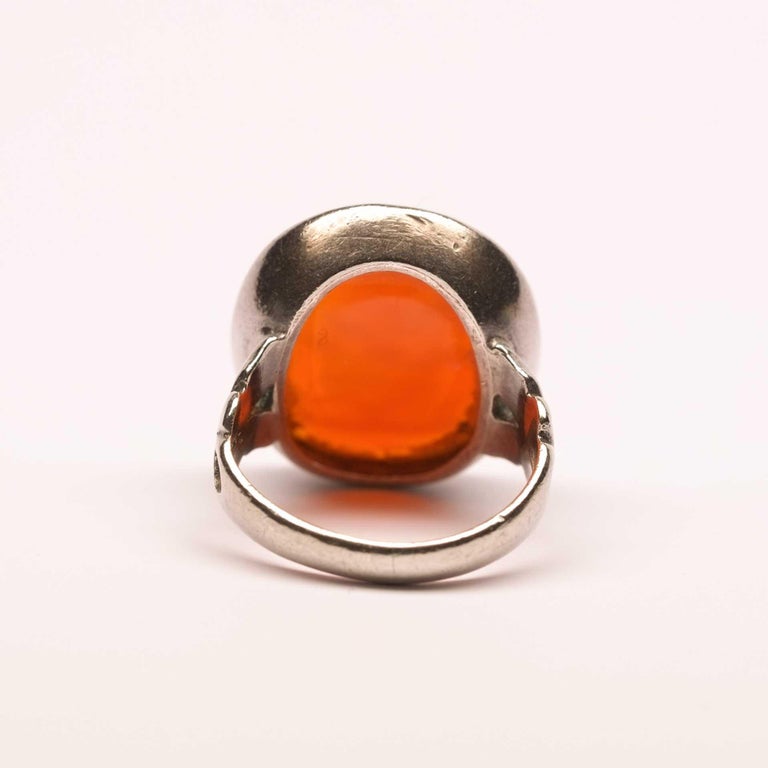 Carnelian Intaglio Silver Ring Bull For Sale at 1stDibs