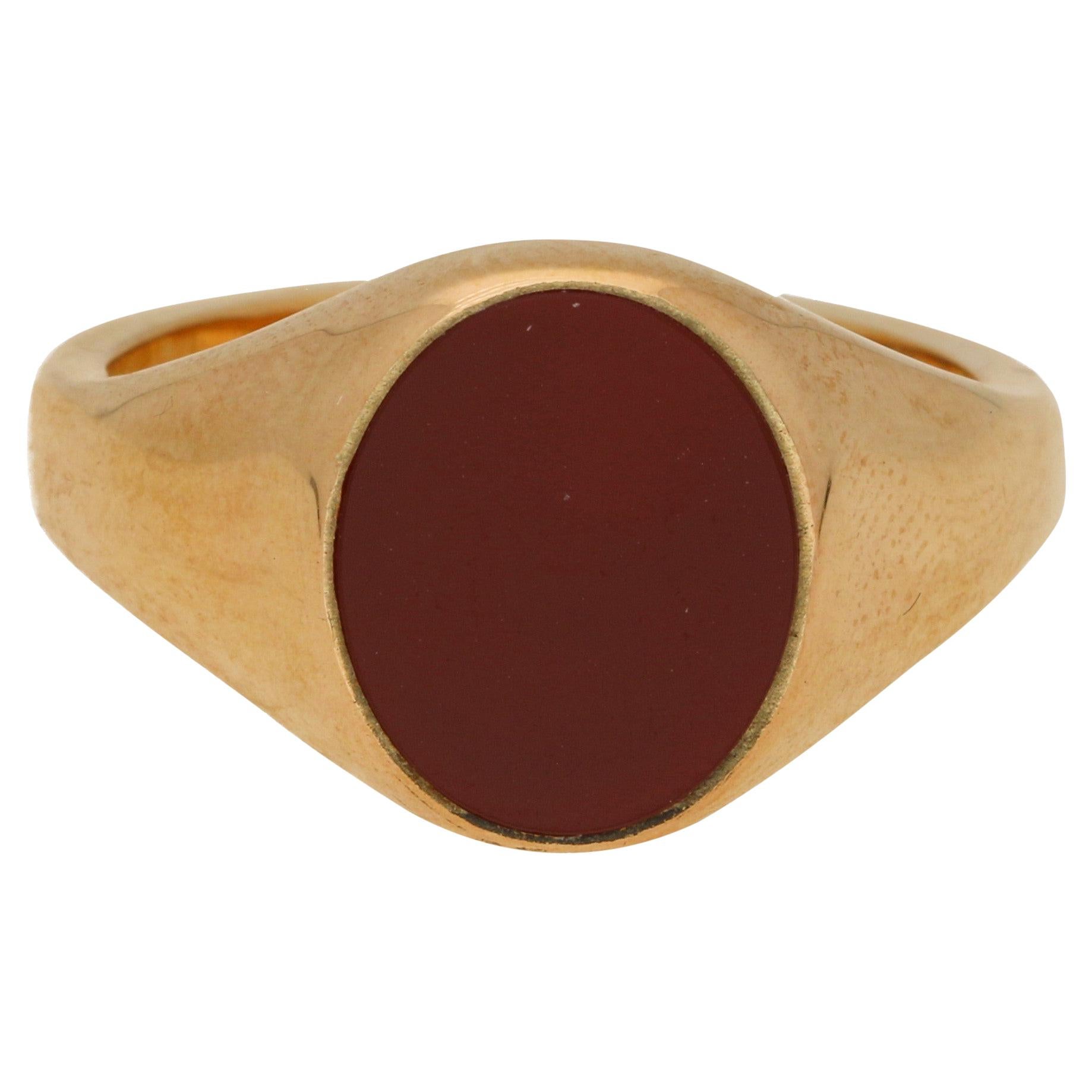 Carnelian Stone Signet Ring Set in 9 Karat Yellow Gold at 1stDibs ...