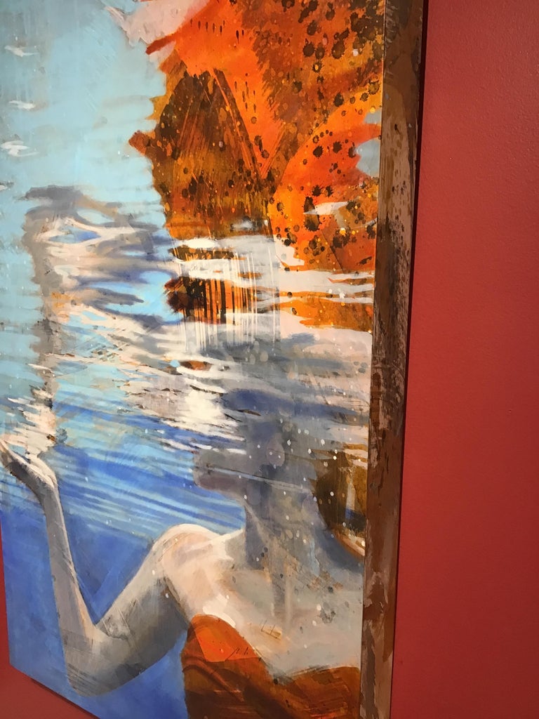 Carol Bennett - "Still Water" Bright red and blue scene of swimmer on ...