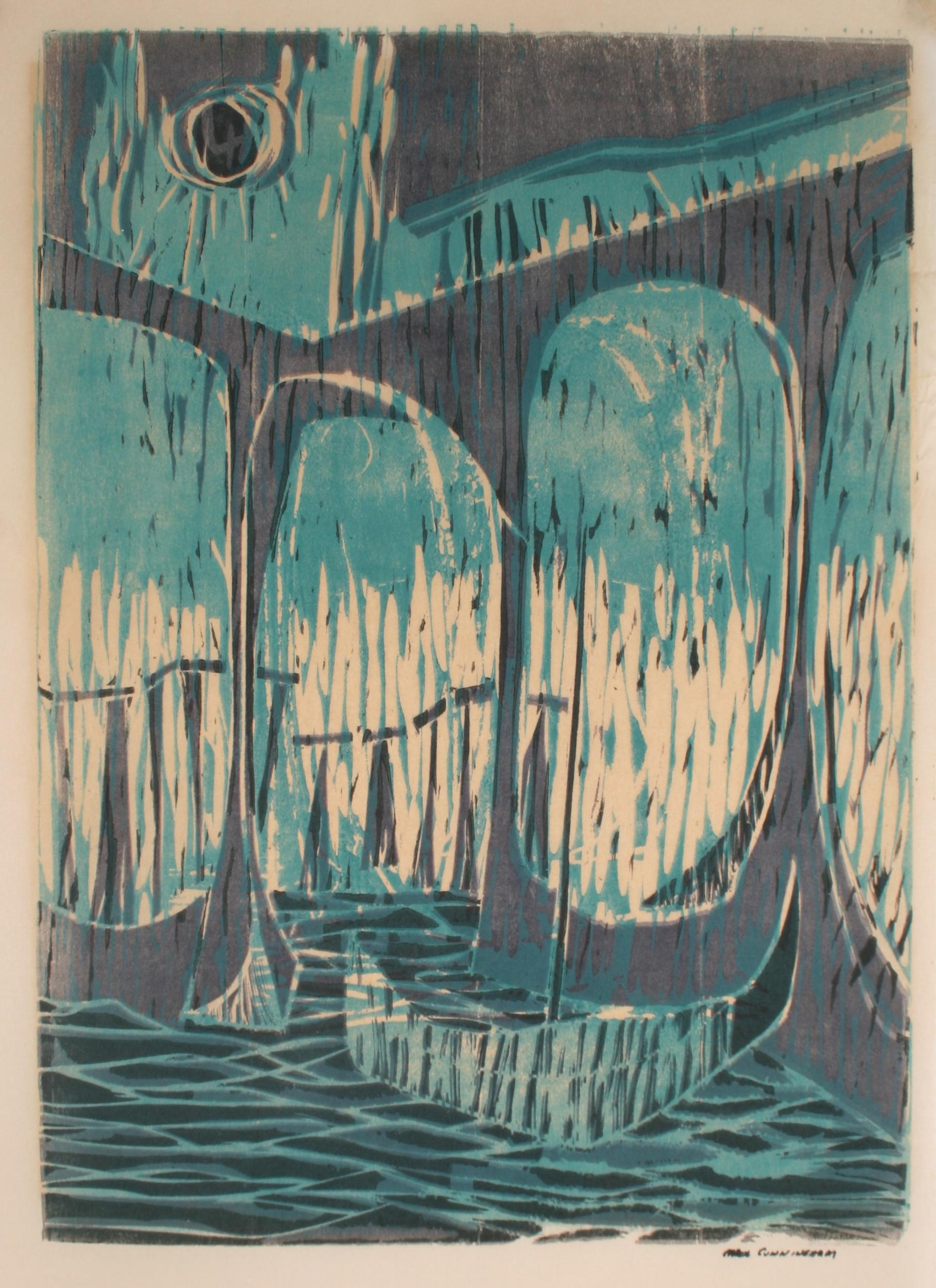 Carol Cunningham - "Daedalus and Icarus" Figurative Woodcut Print, 1963 ...