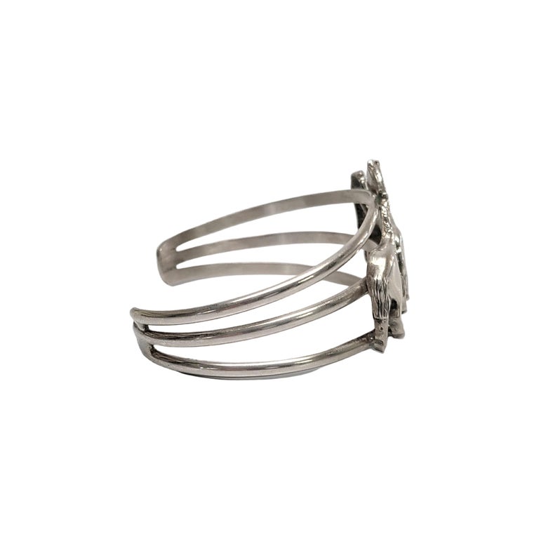Carol Felley Sterling Silver 3 Horse Cuff Bracelet at 1stDibs