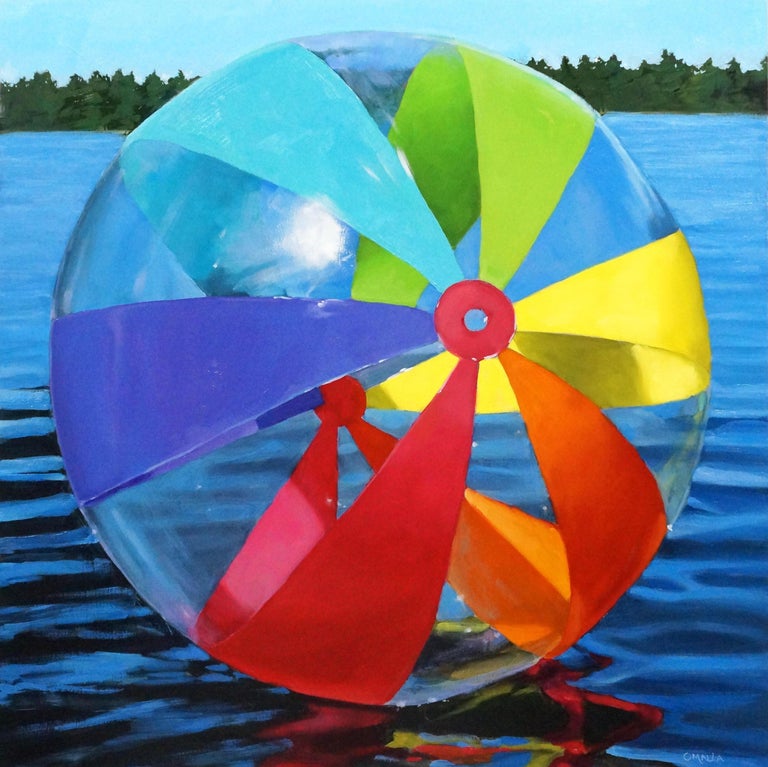 Carol O'Malia - "Rainbow Stripes" oil painting of a clear beachball ...