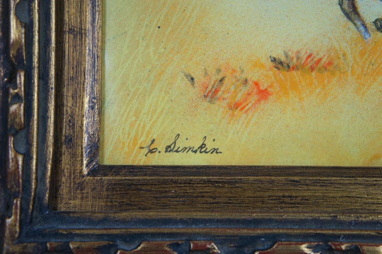 Carol Simkin Enamel Copper Indian Buffalo Hunt Impressionist Landscape ...