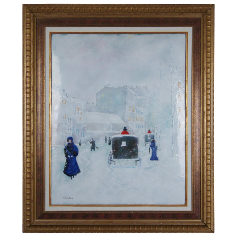 Carol Simkin Enamel on Copper Impressionist Winter Landscape Buggy ...