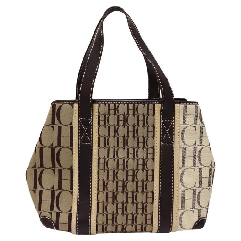 Carolina Herrera Beige/Brown Monogram Canvas and Leather Tote Bag For ...
