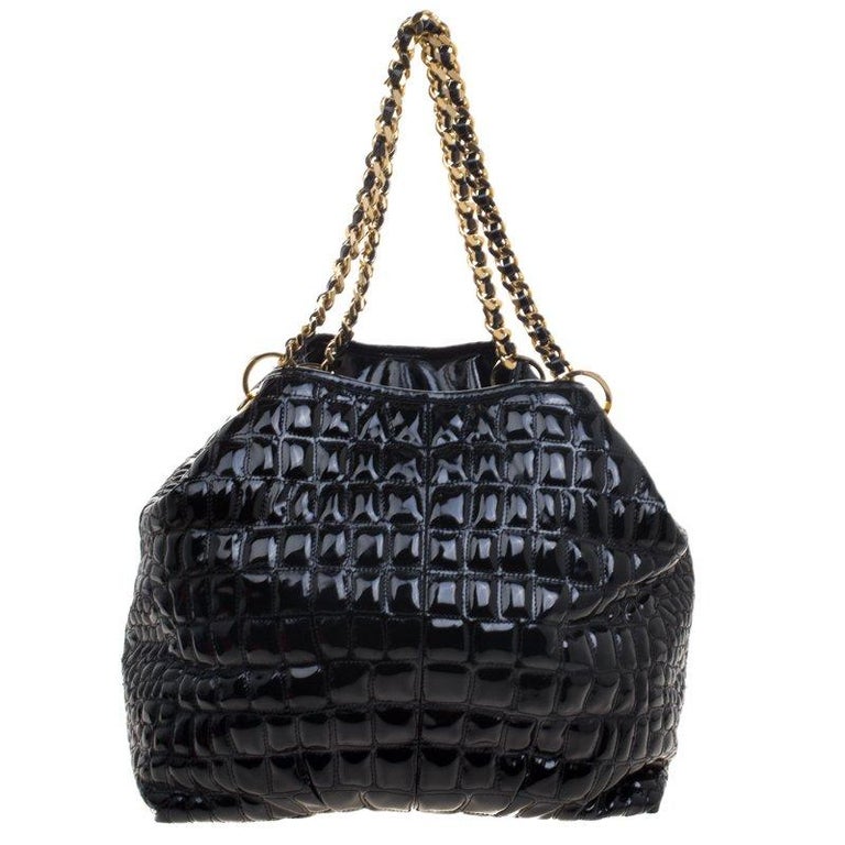 Carolina Herrera Black Croc Embossed Patent Leather Tote For Sale at ...