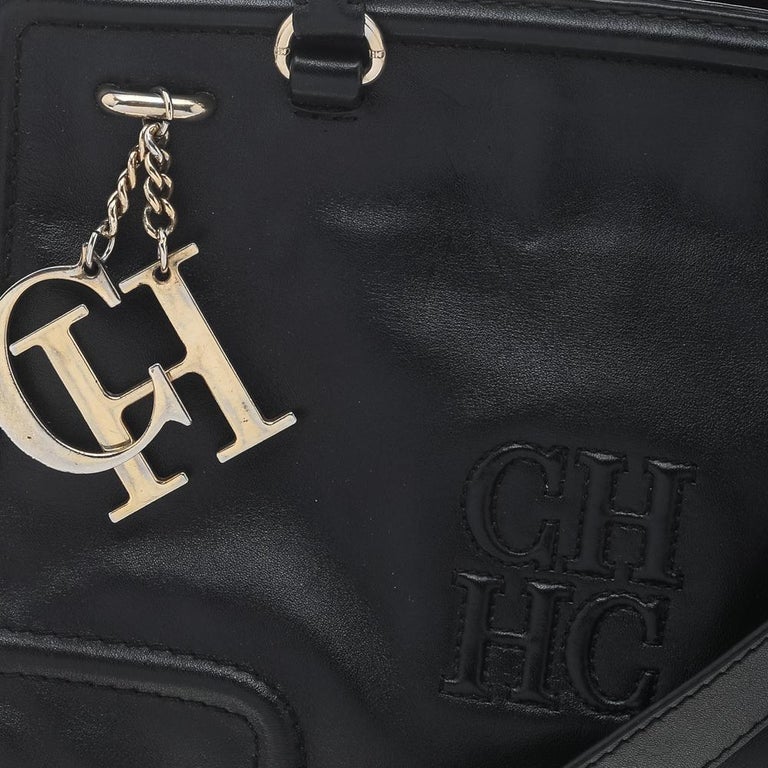 Carolina Herrera Black Leather CHCH Logo Tote at 1stDibs