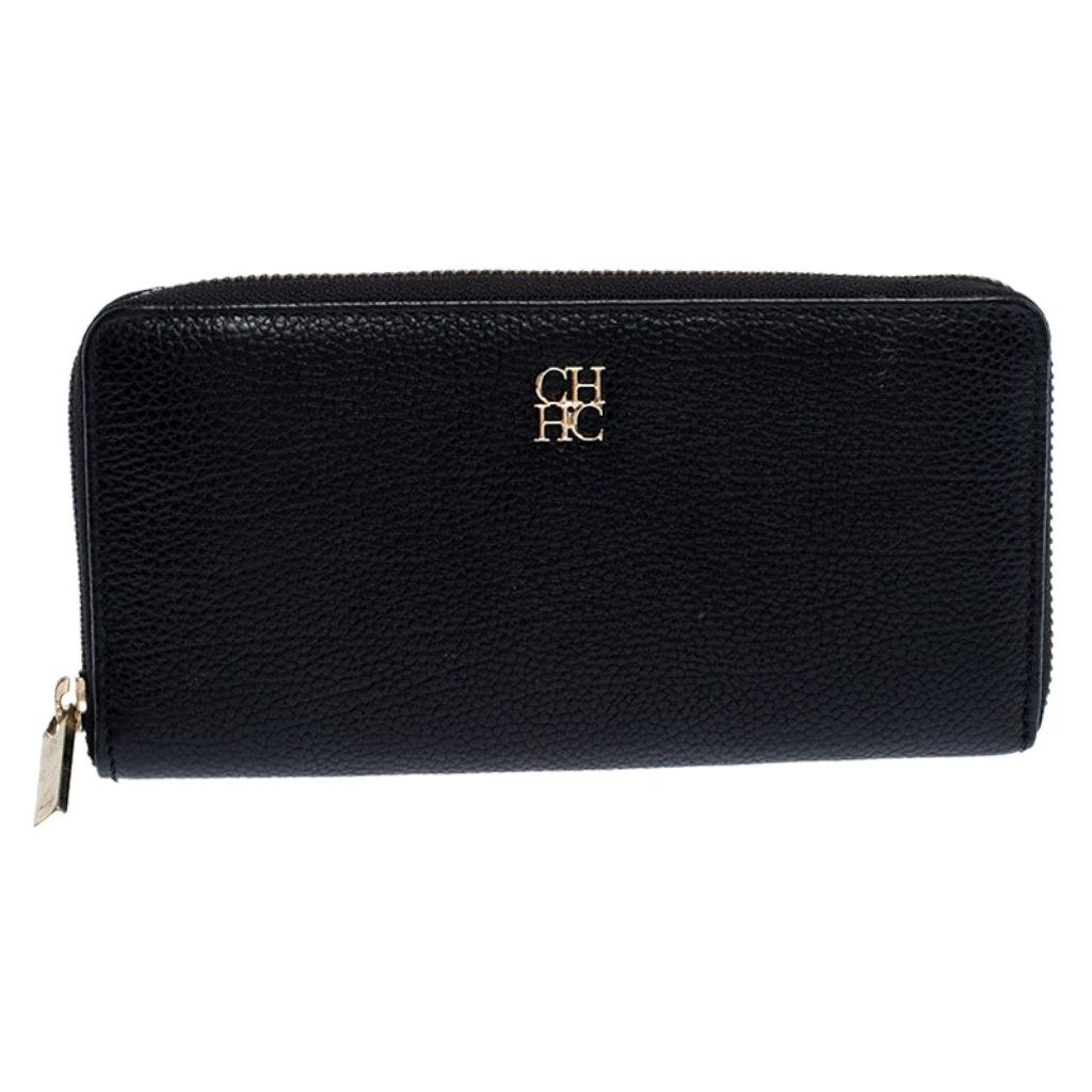 Carolina Herrera Black Leather Zip Around Wallet For Sale at 1stDibs ...