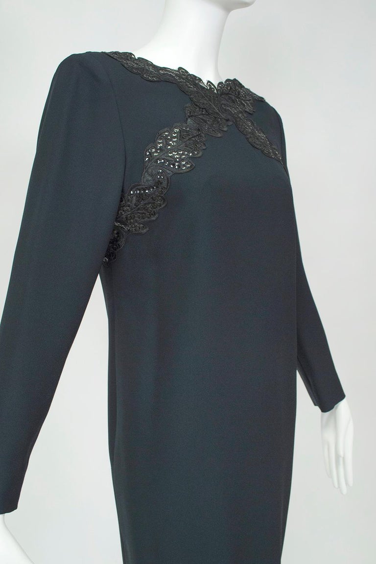 Carolina Herrera Black Mini Cocktail Shift Dress w Sequin Bandolier – M ...