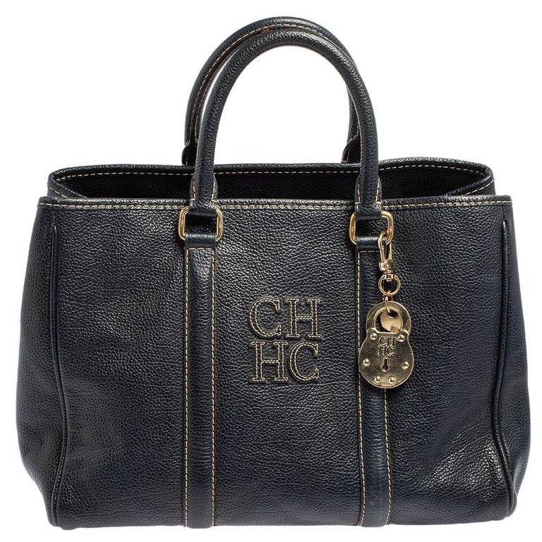 Carolina Herrera Blue Leather Andy Tote at 1stDibs