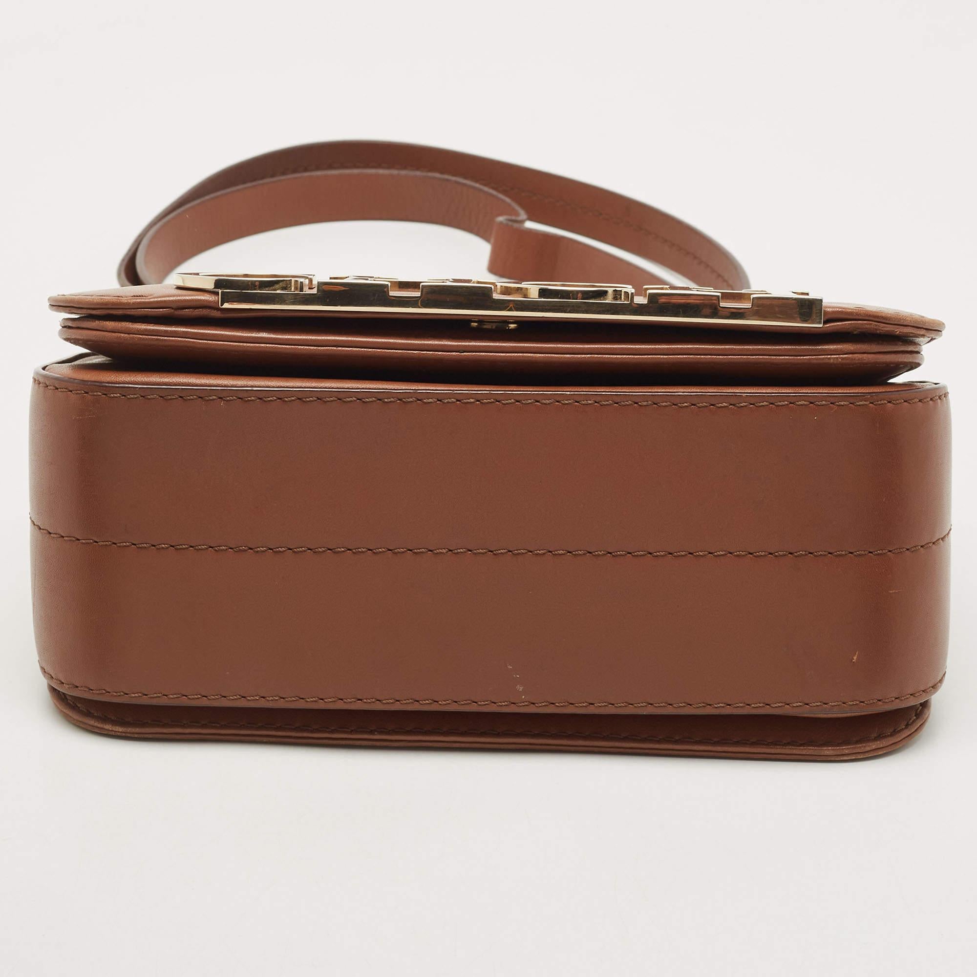 Carolina Herrera Brown Leather CHHC Flap Shoulder Bag For Sale at 1stDibs