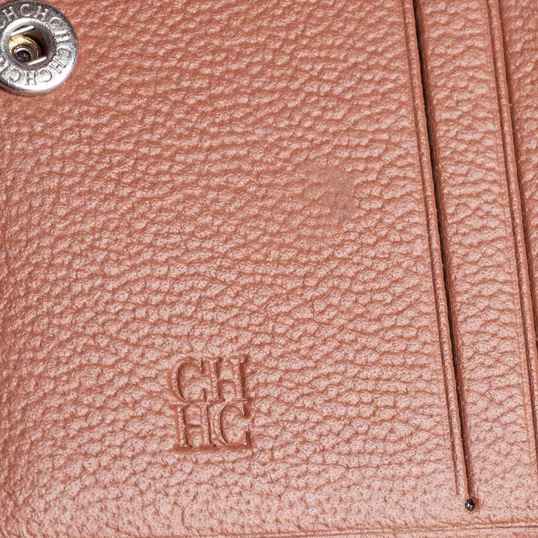 Carolina Herrera Brown Monogram Leather Tri Fold Compact Wallet at 1stDibs