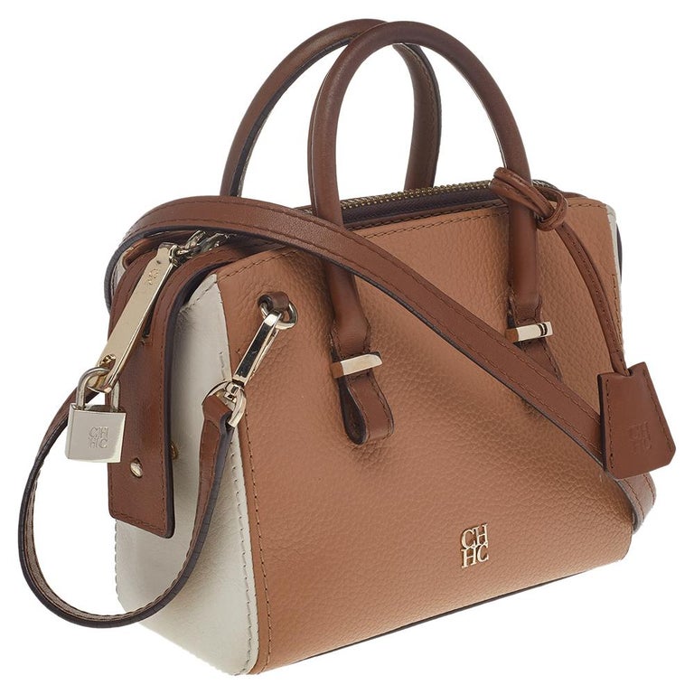 Carolina Herrera Brown/White Leather Satchel For Sale at 1stDibs