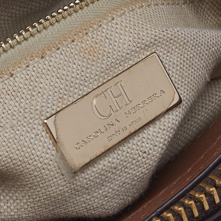 Carolina Herrera Brown/White Leather Satchel For Sale at 1stDibs