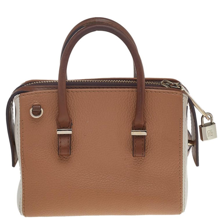 Carolina Herrera Brown/White Leather Satchel For Sale at 1stDibs