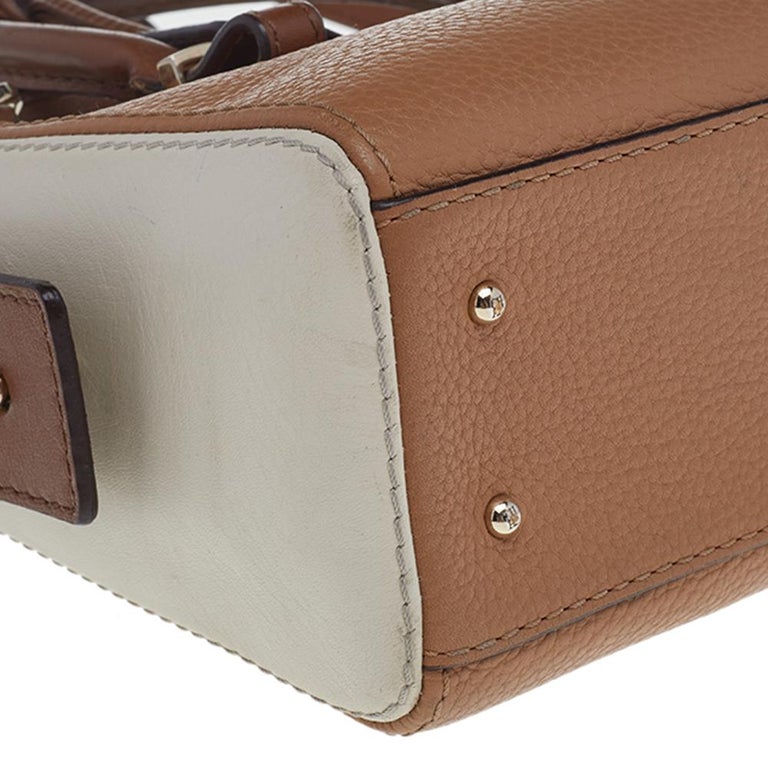 Carolina Herrera Brown/White Leather Satchel For Sale at 1stDibs