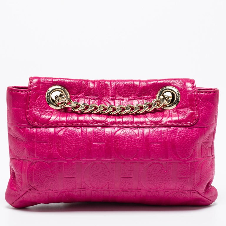 Carolina Herrera Fuchsia Monogram Leather Audrey Shoulder Bag For Sale ...