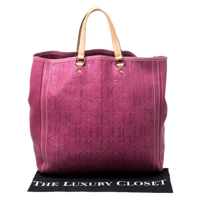 Carolina Herrera Fuschia Monogram Leather Andy Tote For Sale at 1stDibs