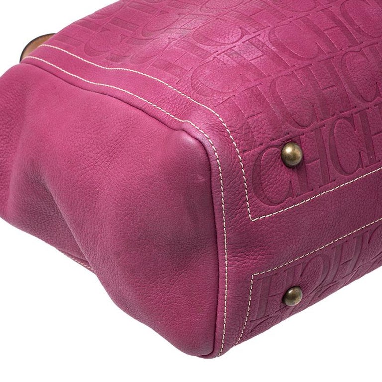 Carolina Herrera Fuschia Monogram Leather Andy Tote For Sale at 1stDibs
