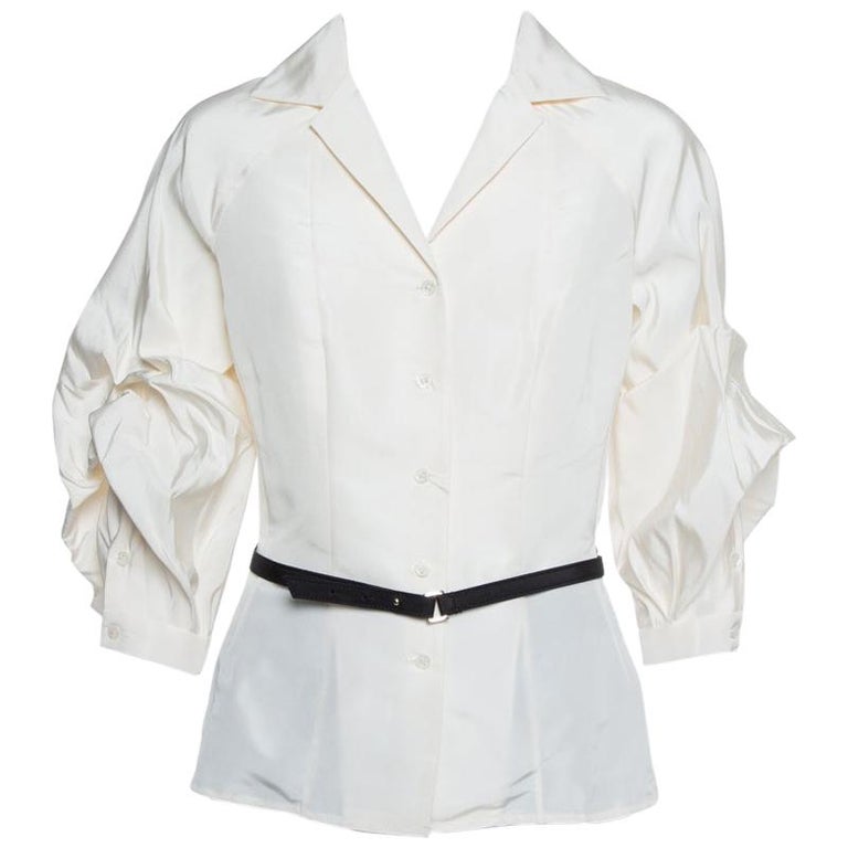 Carolina Herrera Ivory White Silk Faille Blouse M at 1stDibs