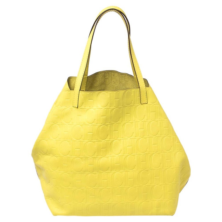 Carolina Herrera Neon Yellow Embossed Leather Matryoshka Tote at 1stDibs