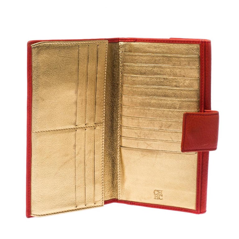 Carolina Herrera Orange Monogram Leather Flap Wallet at 1stDibs ...