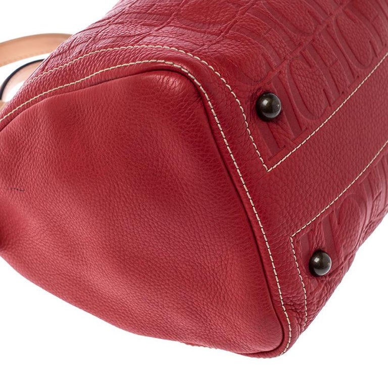 Carolina Herrera Red Monogram Leather Andy Boston Bag For Sale at 1stDibs