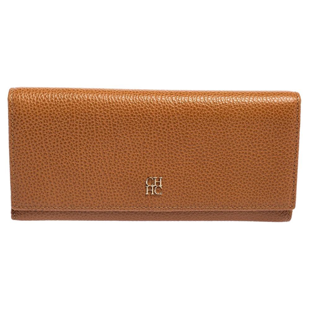 Carolina Herrera Orange Monogram Leather Flap Wallet at 1stDibs ...