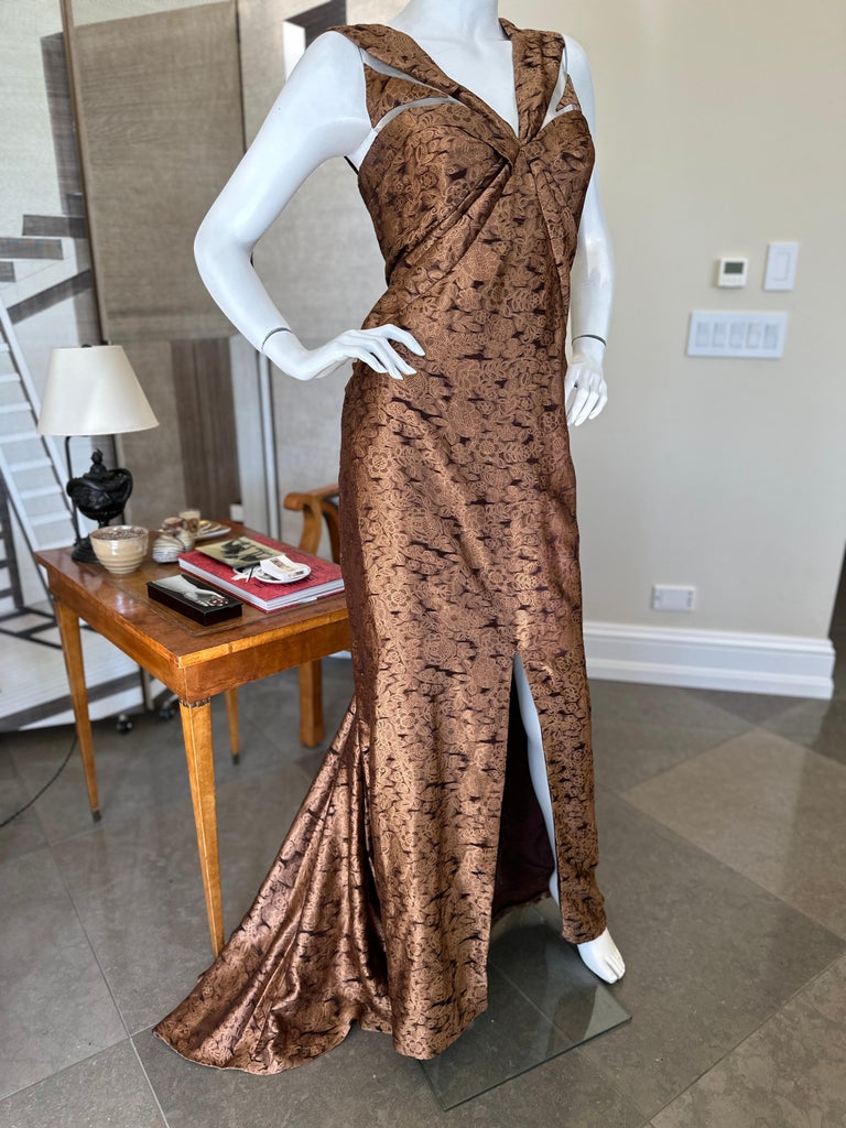 Carolina Herrera Vintage Bronze Sleeveless Evening Dress with Fishtail ...
